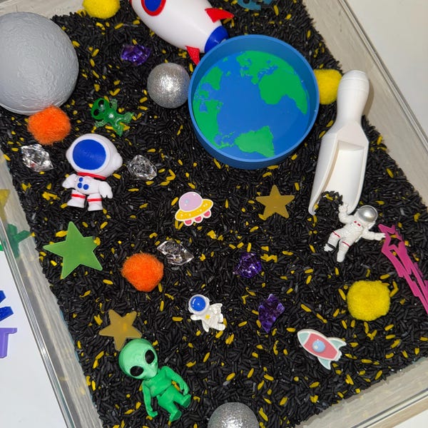 Outer Space Sensory Bin - Montessori Galaxy Play Kit | Planets, Rocket ...