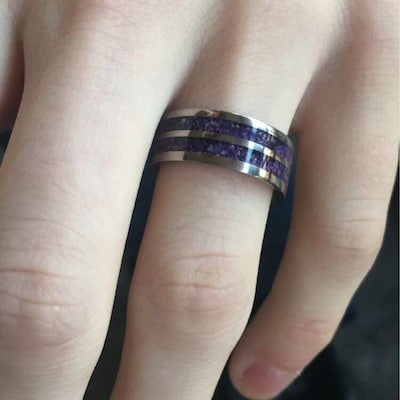 Unique Handmade Titanium Ring With Double Purple Jade and Amethyst ...