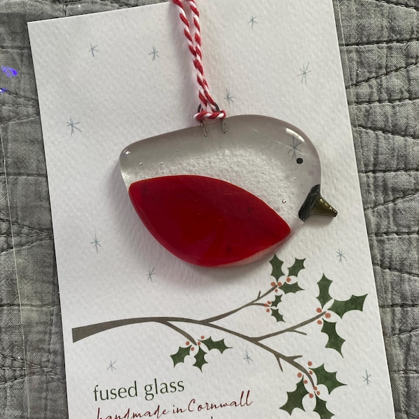 Glass Robin Suncatcher - Fused Glass Hanging Robin Handmade in Cornwall ...