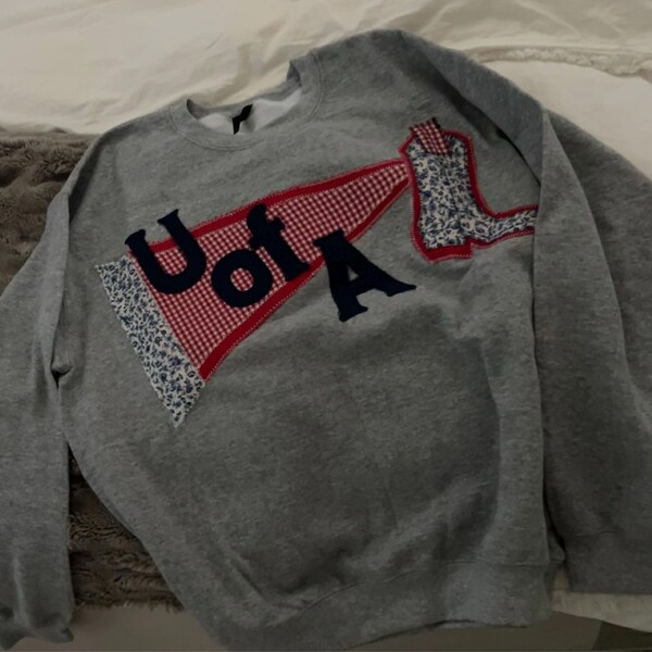 CUSTOM College Sweatshirt, 5 or More Appliqués or Patchwork Designs, Pennant Applique Sweatshirt ...