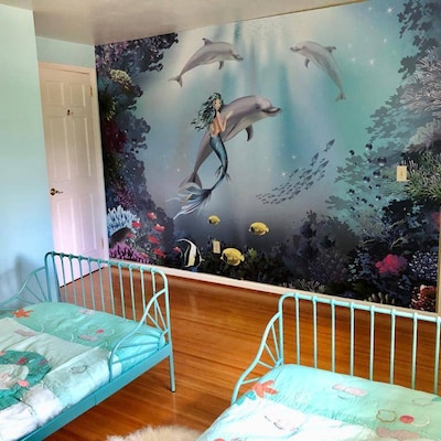 Mermaid Wallpaper for Girl Nursery. Underwater Wallpaper Kid Room ...