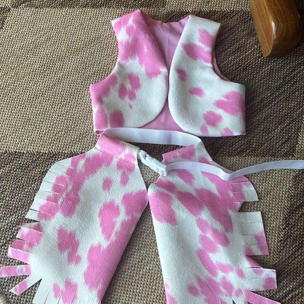 Infant Pink Cow Print Cowboy Costume: Faux Fur Chaps & Vest - Etsy