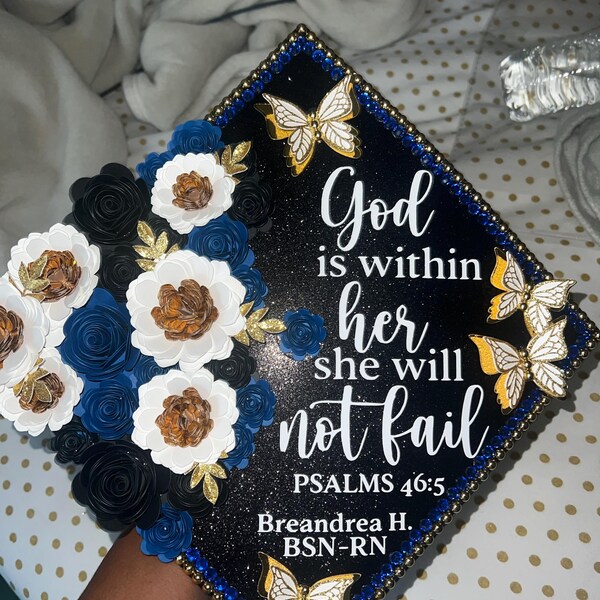 Custom GOD Graduation Cap Topper Vintage Pink Girly Floral Graduation ...