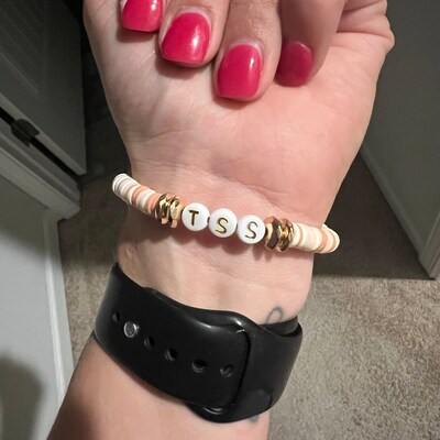 Brushed Gold Bar Bracelet Stackable Bracelet 6mm Heishi Beads Mothers Day Gift Neutral Bracelet ...