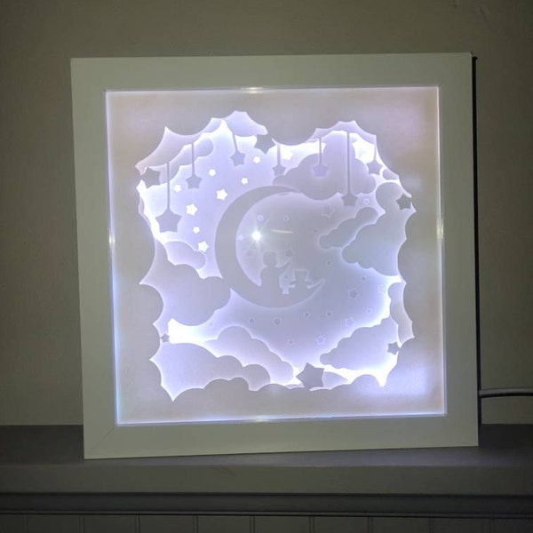 Baby on Moon Shadow Box SVG PDF PNG Paper Cutting Instant Download ...