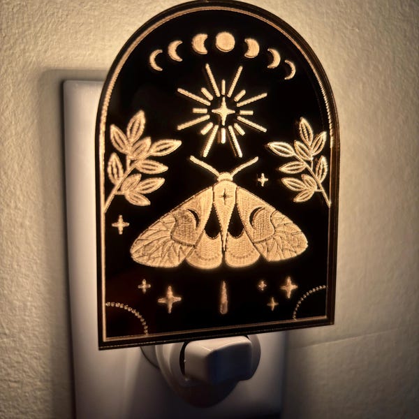Moons and Moth Mirrored Acrylic Night Light - Etsy