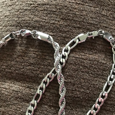 Stainless Steel Silver Rope Chain Waterproof Bracelet Necklace for Men ...