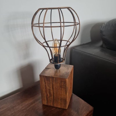Table Lamp / Rustic Reclaimed Wood Block Table Lamp / Old Wood Block ...