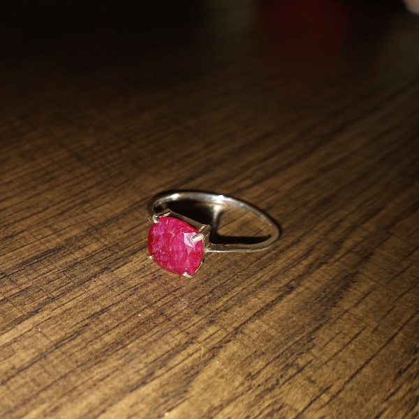 Radiant Ruby Ring in Gold, Raw Ruby Ring in Gold, Natural Ruby Ring, Genuine Ruby Ring, Square ...