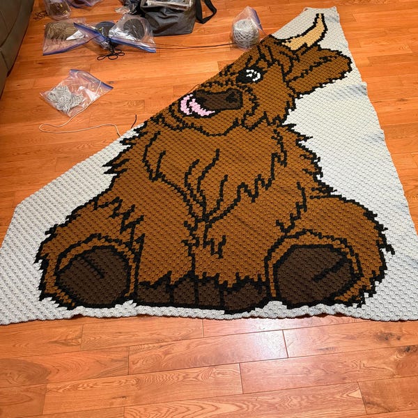 Highland Cow Graph 1 Crochet Pattern C2C and SC Graphgan + Written ...