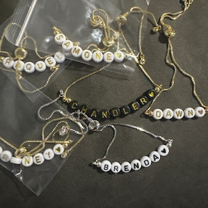 Brushed Gold Bar Bracelet Stackable Bracelet 6mm Heishi Beads Mothers Day Gift Neutral Bracelet ...