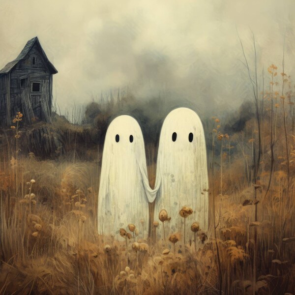 Ghosts Art Print, Halloween Art Print, Halloween Decor, Cute Ghosts in ...