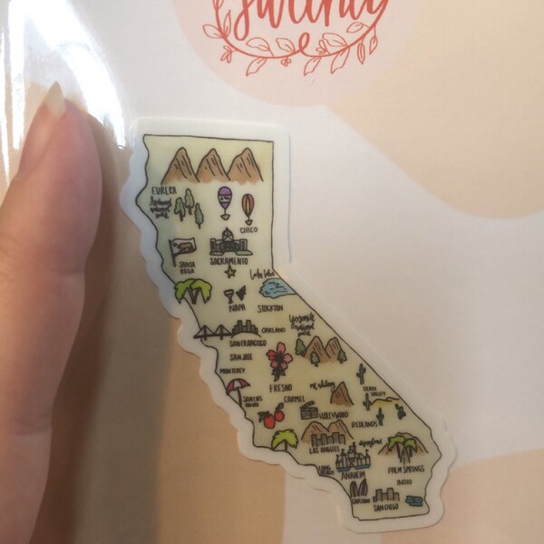 Watercolor California State Map Sticker+ FREE SHIPPING, California ...
