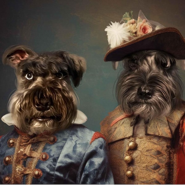 Custom Pet Renaissance Portrait, Two Pet Portrait, Queen and King Pet ...