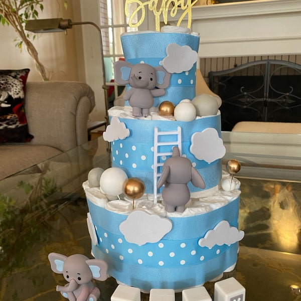 Elephant Diaper Cake, 3 Tier Elephant Themed Diaper Cake, Safari Table ...