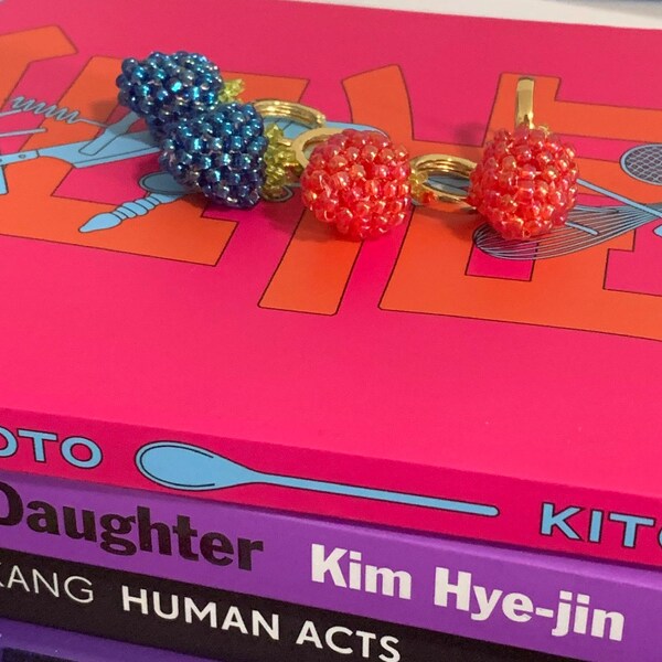 Beaded Raspberry Earrings With Gold or Silver Huggie | 3D Handmade ...