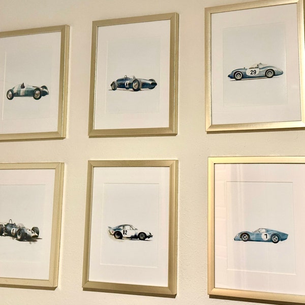 Watercolor Classic Race Cars Art Prints - Set of 6, Car Poster, Boy ...