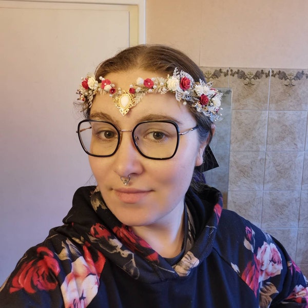 Elven Crown, Fairy Tiara, Red White Gold Diadem, Elven Fairy Crown, Elf ...