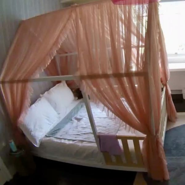 DELUXE With Frill Blush Canopy, Tulle Bed Canopy, Custom Size Bed ...
