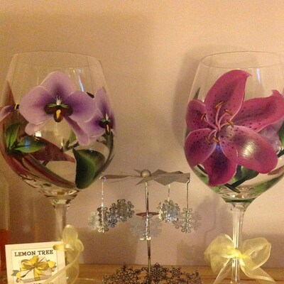 Hand Painted Lemon Wine Glass Citrus Stemware Lemon Slice - Etsy