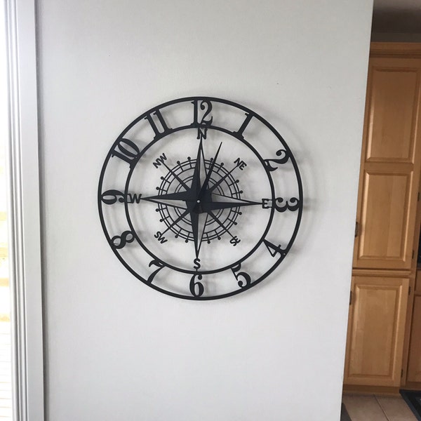 Metal Compass Wall Clock: Oversized Silent Decor - Etsy