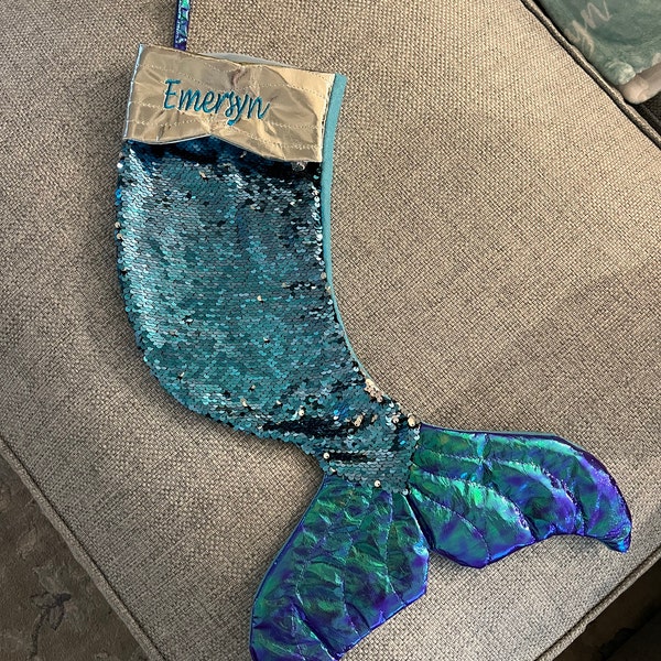 Mermaid Tail Flip Sequin Christmas Stocking Reversible Girls Ladies ...