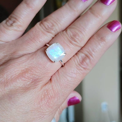 Statement Moonstone Ring, Vintage Square Moonstone Ring, Moonstone Solitaire Ring, Very Large ...