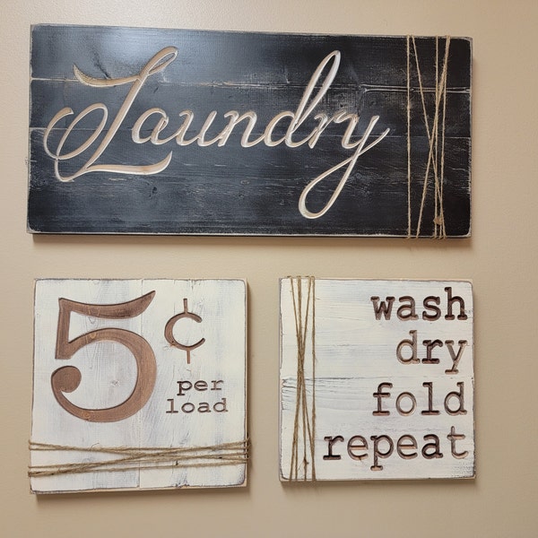 Laundry Room Sign, Laundry Room Décor, Wash Dry Fold Repeat, Rustic ...
