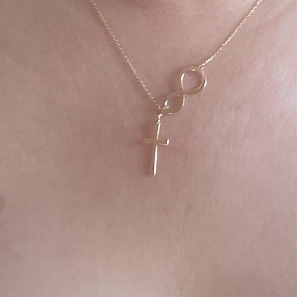 14K Solid Gold Infinity Cross Necklace: Dainty Religious Jewelry - Etsy