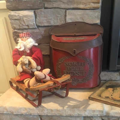 North Pole Post Box, Rustic Display Mailbox, Tin Display Mailbox ...