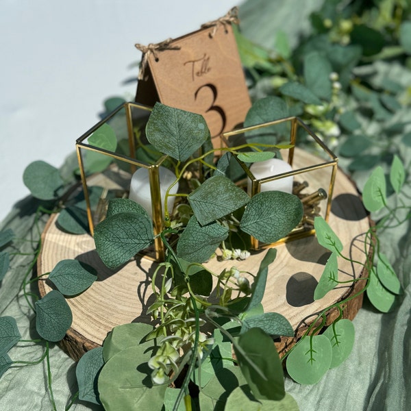 Eucalyptus & Floral Wood Wedding Table Numbers, Rustic Wedding Wooden ...