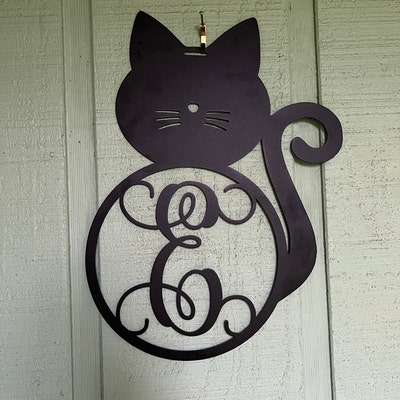 Cat Monogram Door Hanger, Cat Sign, Door Hanger, Metal Art, Metal Sign ...