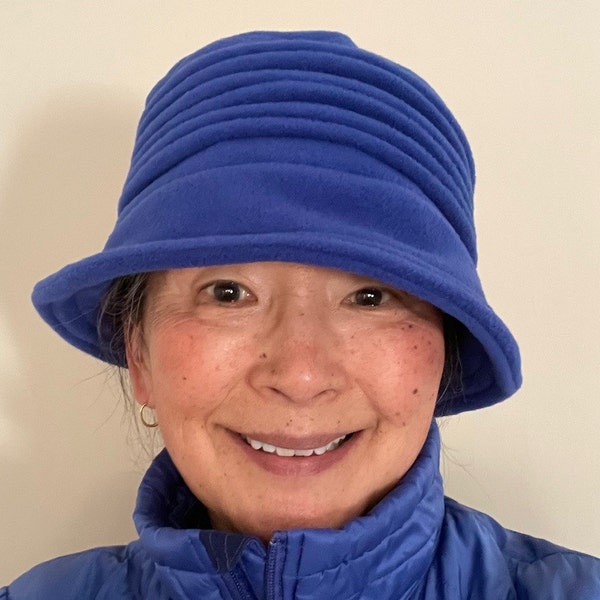 Royal Blue Fleece Cloche Hat, Bright Blue Fleece Hat, Colbalt Winter ...