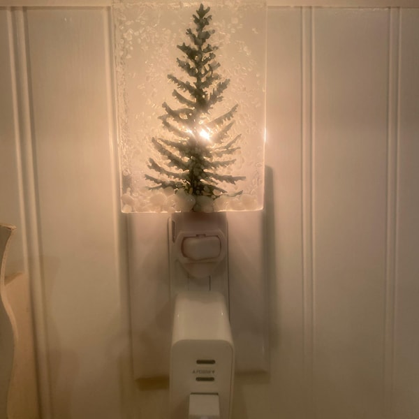 Winter Evergreen Tree Fused Glass Night Light: Nature Inspired Accent ...