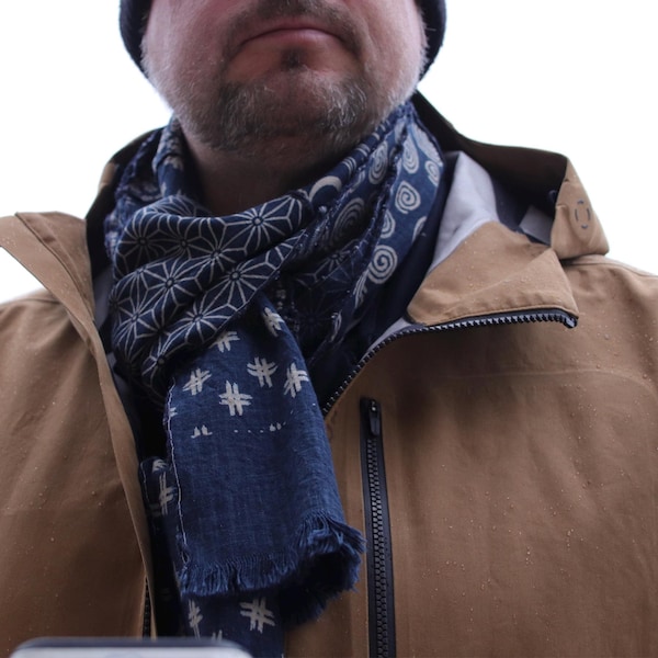 Japanese Traditional Pattern Patchwork Scarf Dark Blue/navy Base With ...