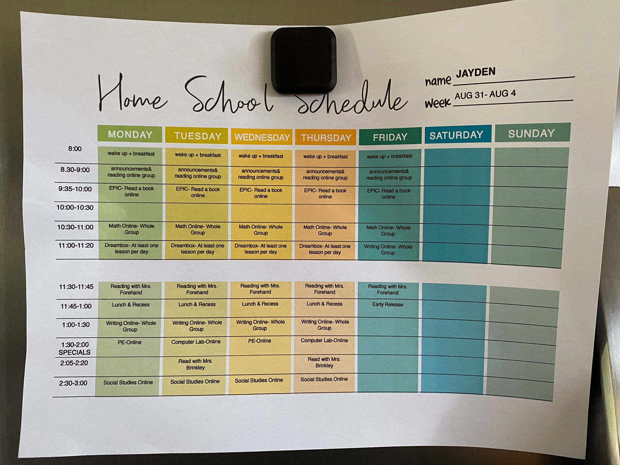HOMESCHOOL Weekly Schedule Template Editable Home School | Etsy