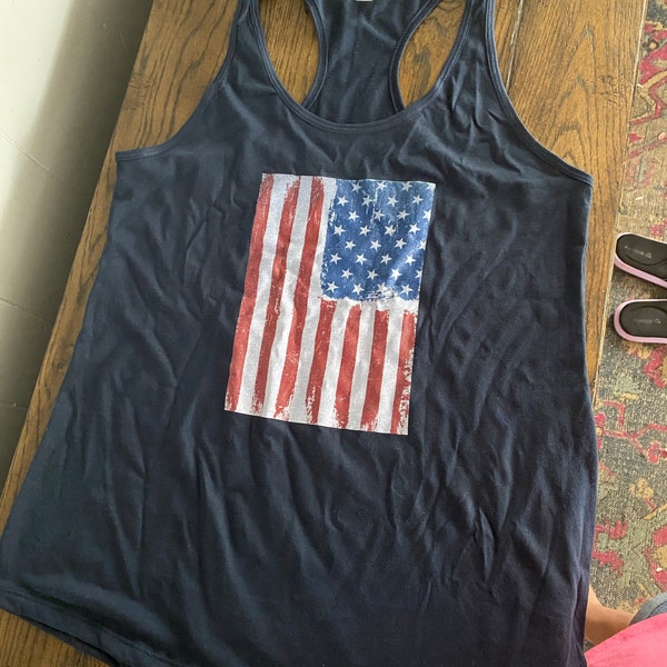 American Flag Distressed Lady TANK TOP Patriotic Tattered Vintage USA ...