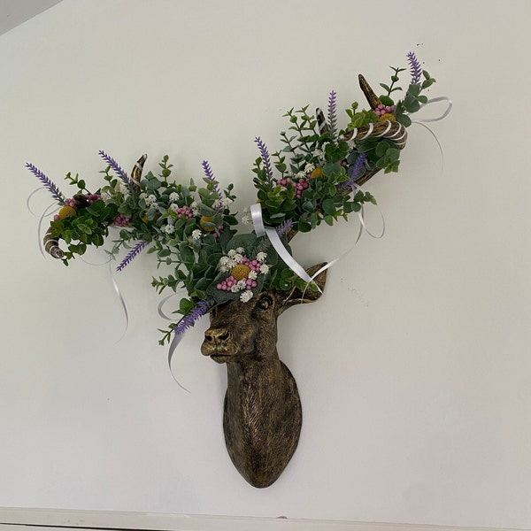 Stag Head Wall Hanging Decorative Floral Stag Head 3D Wall Animal Head ...