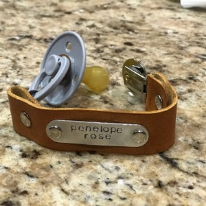 Personalized Leather STAMPED pacifier clip YOU choose color | Etsy