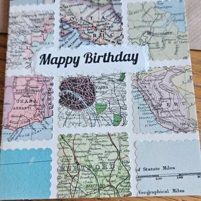 Mappy Birthday Handmade Card Using Original Vintage Map Pieces - Etsy