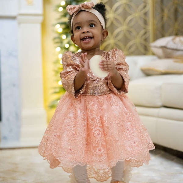 Pink Lace Dedication Gown, Baptism Dress for Baby Girl, Newborn Girl ...