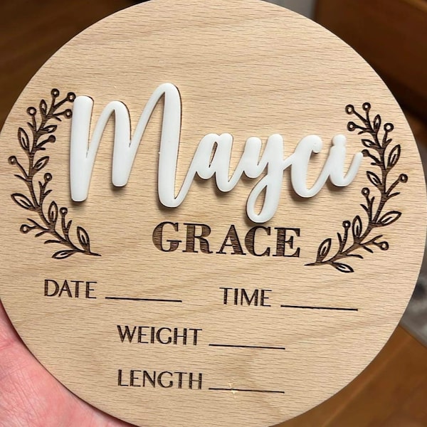 Personalized Baby Name Announcement Sign Custom 3D Wood Baby Birth ...