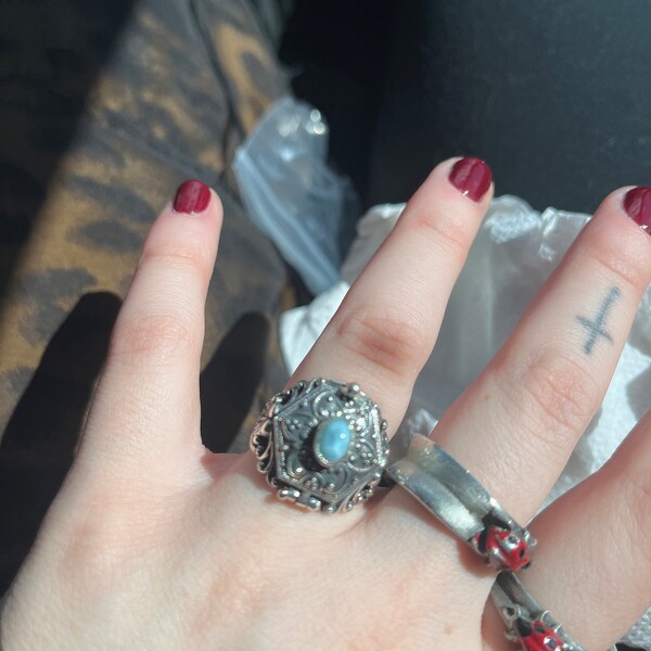 Poison Ring, Adjustable Ring, Skull Ring, Round Gemstone, Pill Box Ring ...