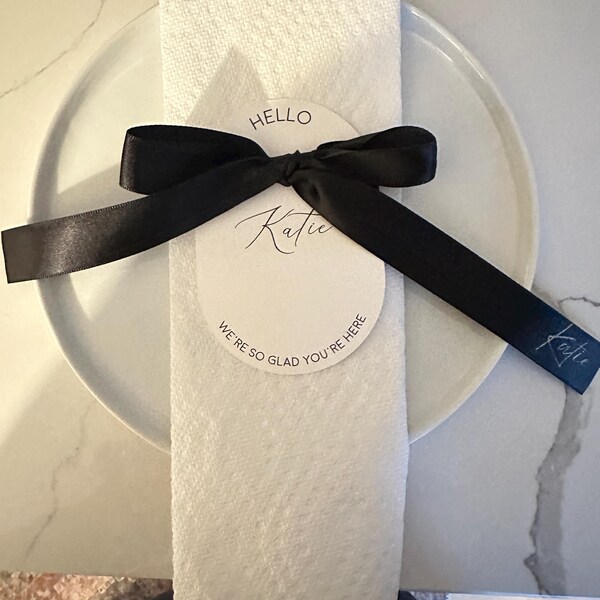 Arch Acrylic Wedding Place Settings With Black Satin Ribbon Bow ...