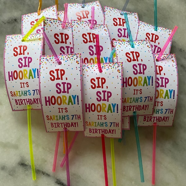 Silly Straw Favor Tags Sip Sip Hooray Birthday Favor Crazy Birthday ...