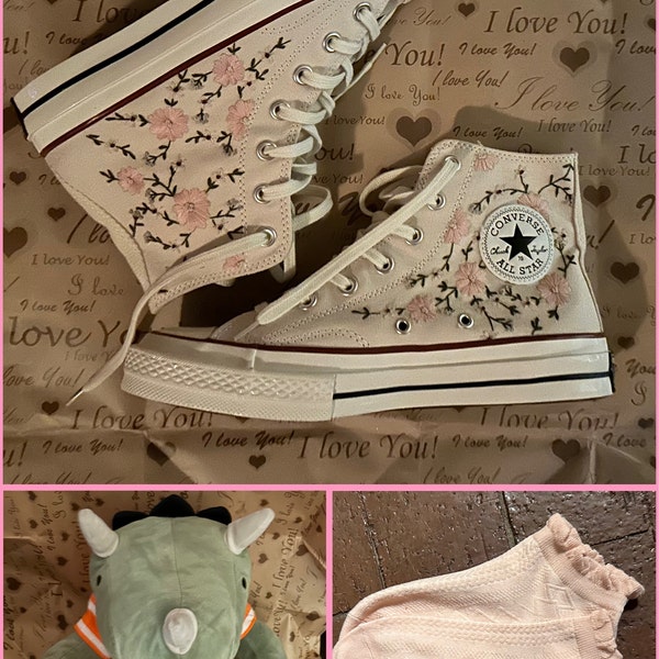 Custom Converse Embroidery, Pink Flower Embroidered Converse Custom ...