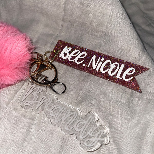 Personalized Name Keychain With Pom Pom - Etsy