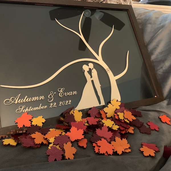 Autumn Wedding Guestbook Alternative Tree of Maple Leaves Guest Book 3D ...