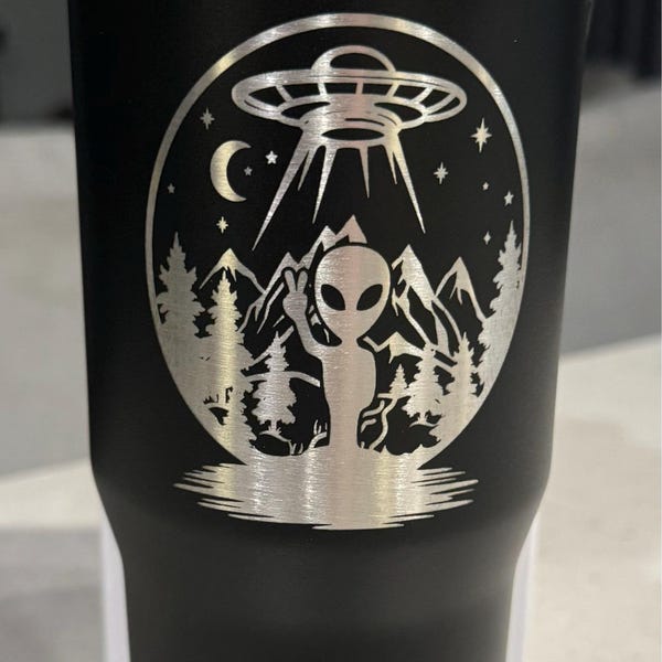 Alien Under the Moon Svg | Alien Svg | UFO Svg | Mountain Scene Svg ...