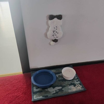 Hand Tufted Pink and White Cat Rug, Cat Wall Hanging, Cute Cat Decor ...